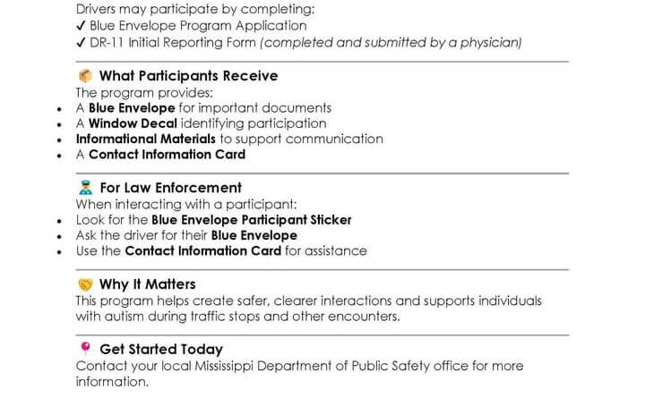 Mississippi offers Blue Envelope program to assist drivers with autism ...