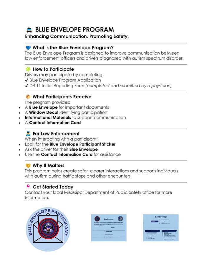 Mississippi offers Blue Envelope program to assist drivers with autism ...